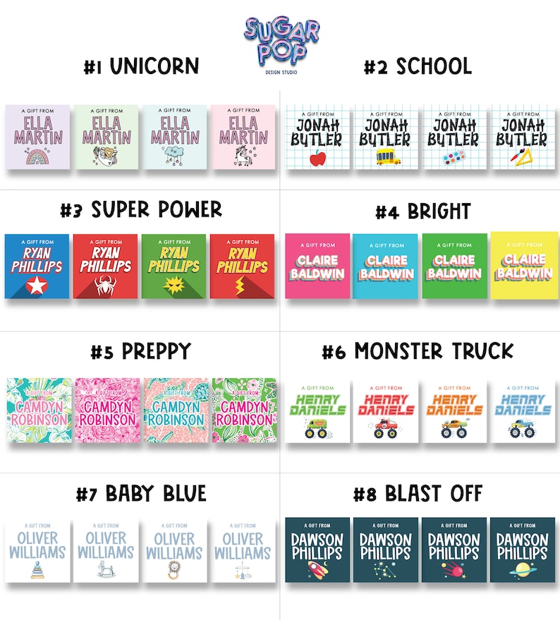 Birthday Stickers - to From Labels - Kids Gift Stickers - Name Stickers ...