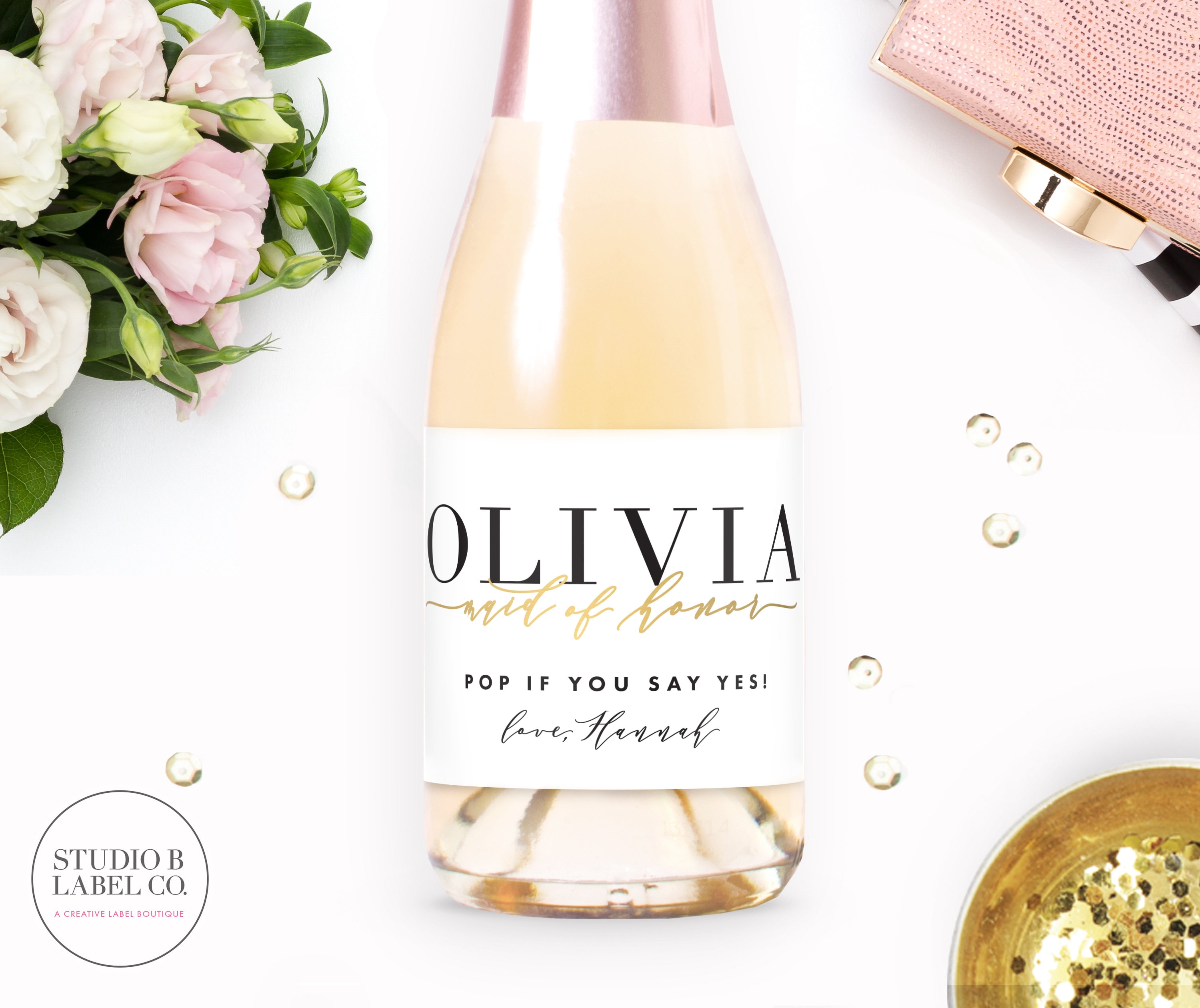 Paper Custom Maid of Honor Champagne Label High Quality Wine Label ...