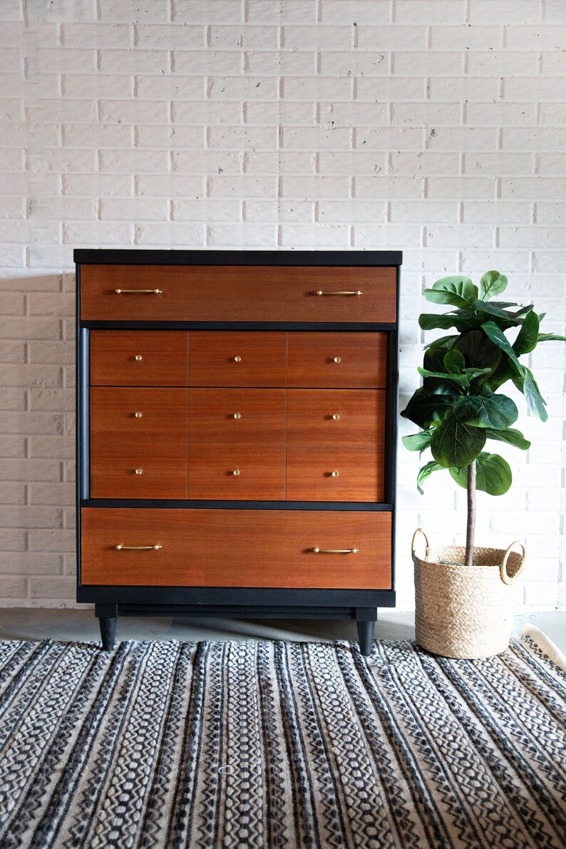 SOLD SOLD MCM Black Two-toned Highboy Dresser shipping - Etsy