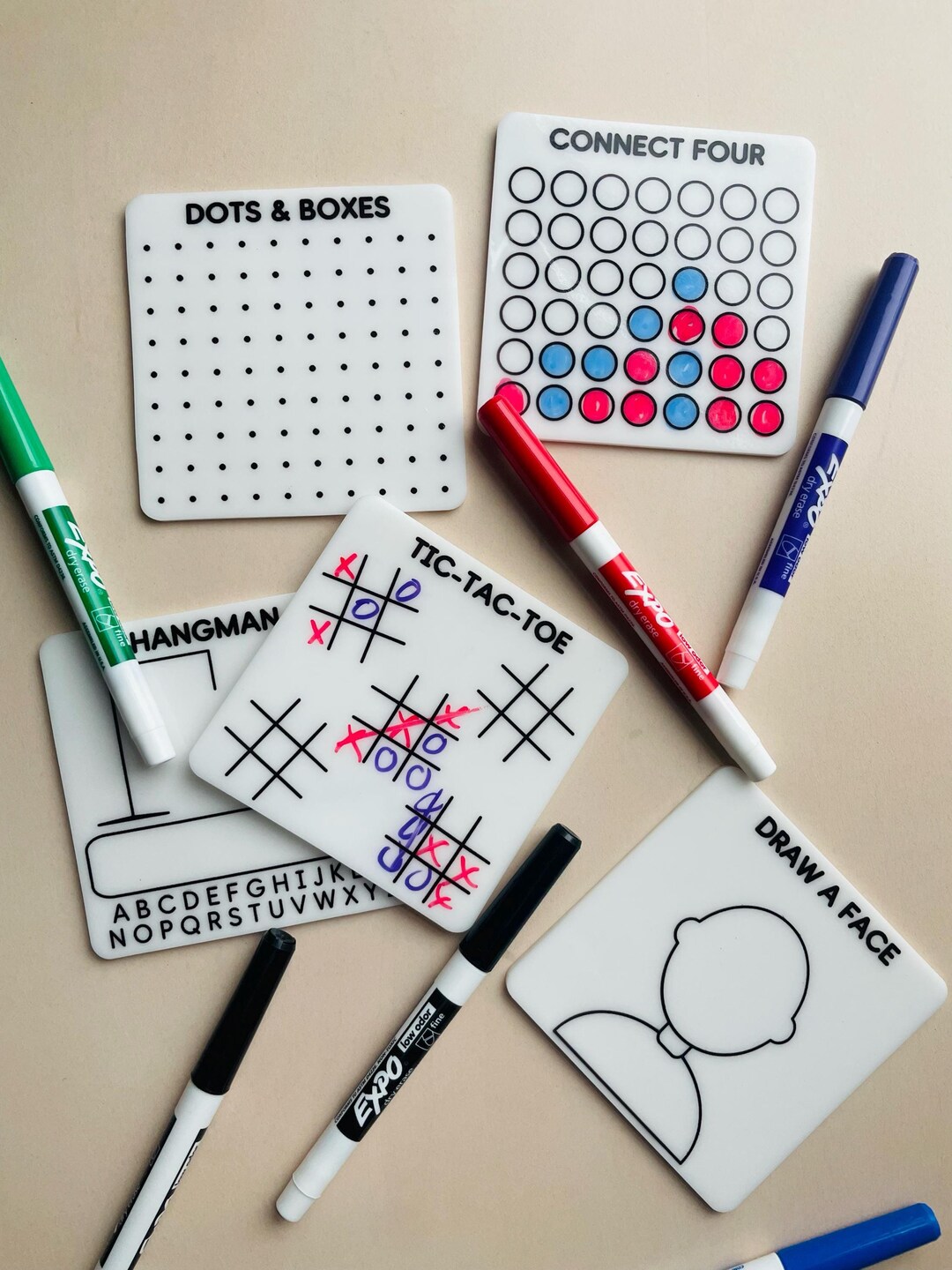 Bundle Set - Reusable Board Games White Acrylic - Dry Erase Games ...