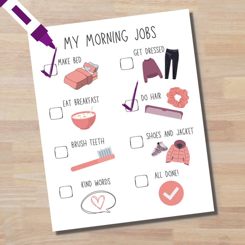 Morning Routine for Kids Chore Chart Printable Chore Chart - Etsy