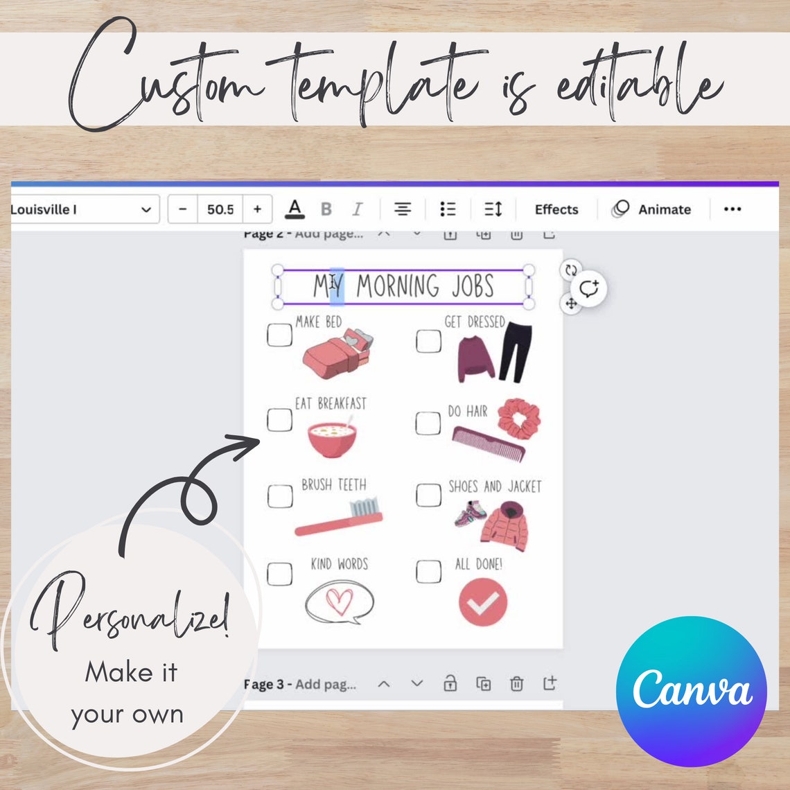 Editable Printable Morning Jobs Custom Chore Chart Customizable Routine ...