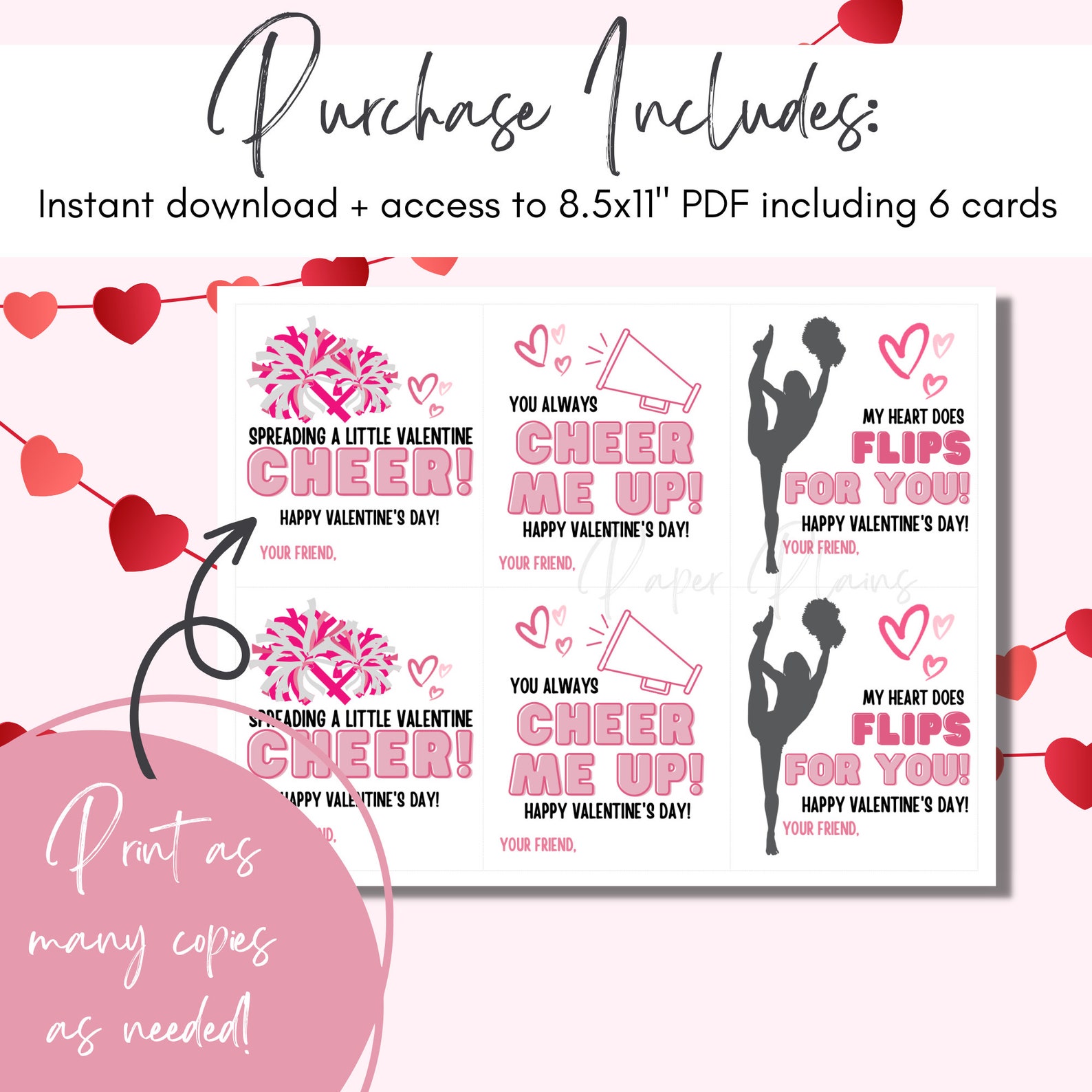 Printable Kids Valentine Exchange Cards, Cheer Girls Valentines, School ...