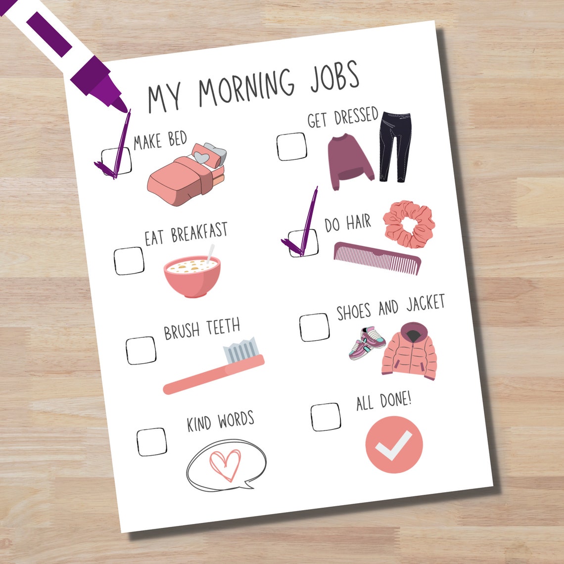 Editable Printable Morning Jobs Custom Chore Chart Customizable Routine ...