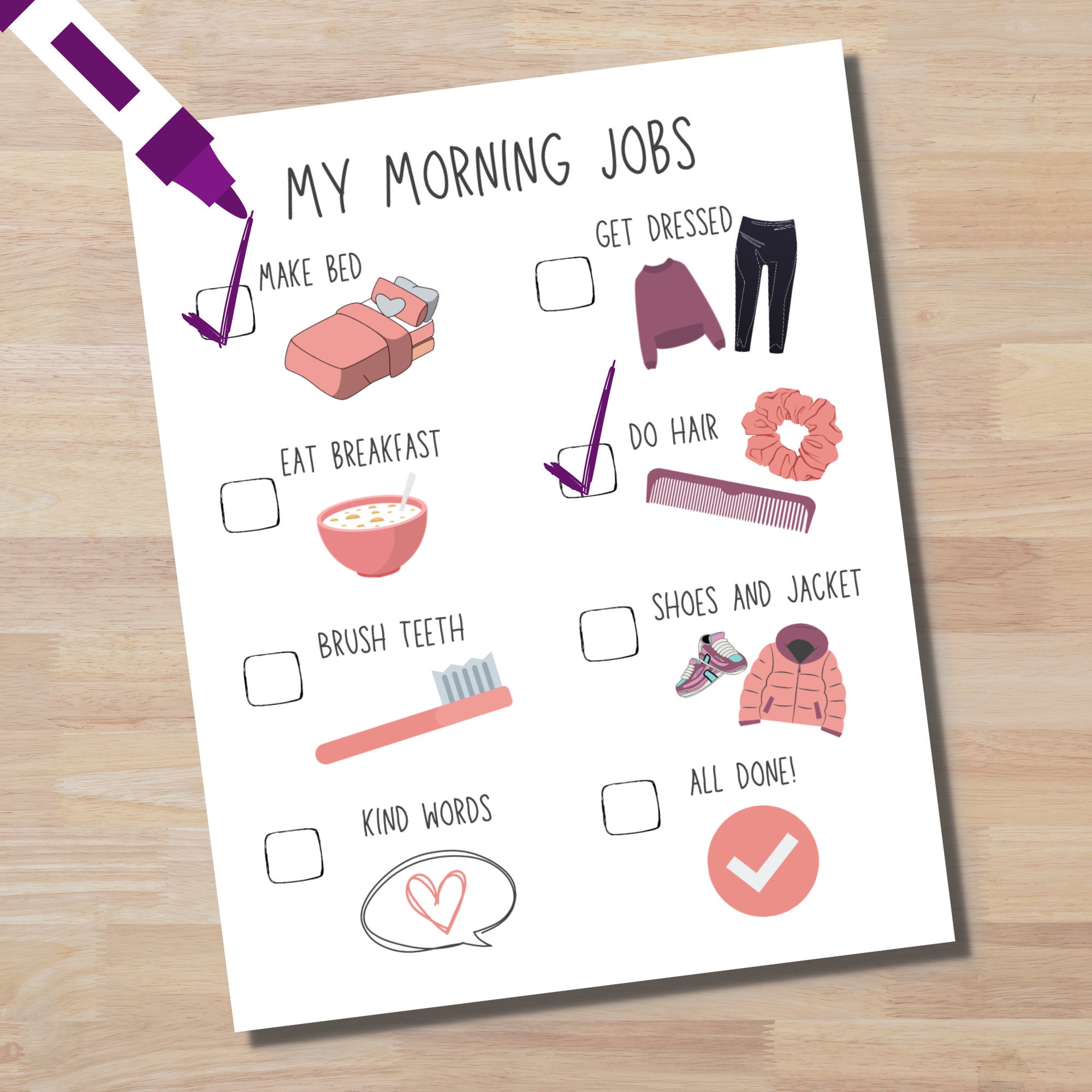 Editable Printable Morning Jobs Custom Chore Chart Customizable Routine ...