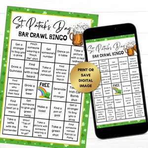 St. Patrick's Day Bar Bingo, Printable Digital Bingo, Fun Bar Crawl ...