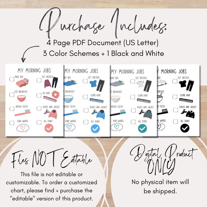 Morning Routine for Kids Chore Chart Printable Chore Chart - Etsy