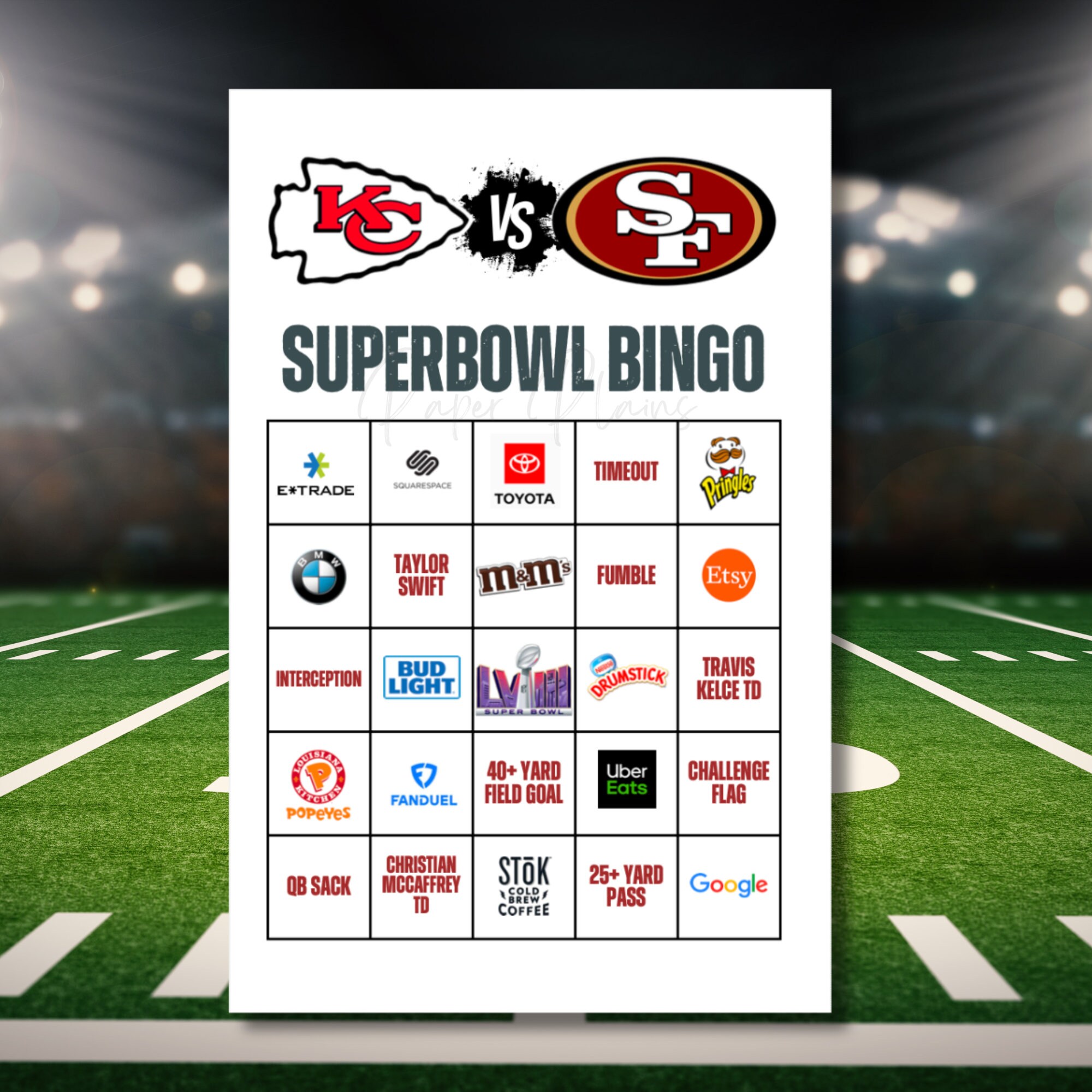 Super Bowl LVIII Printable Bingo Cards, Big Game Bingo, Super Bowl ...