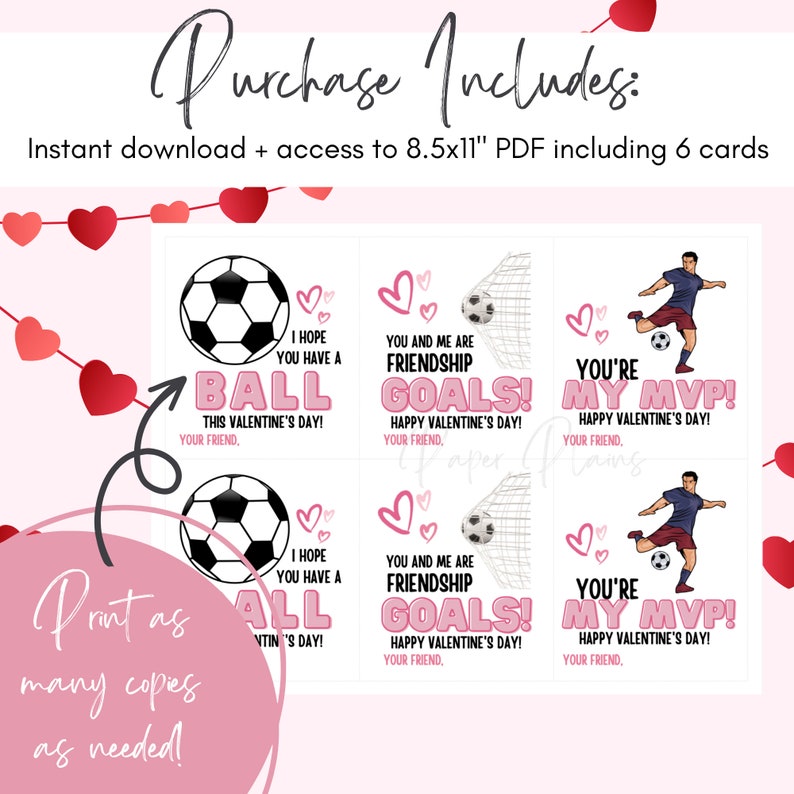 Printable Kids Valentine Exchange Cards, Soccer Boys Girls Valentines ...