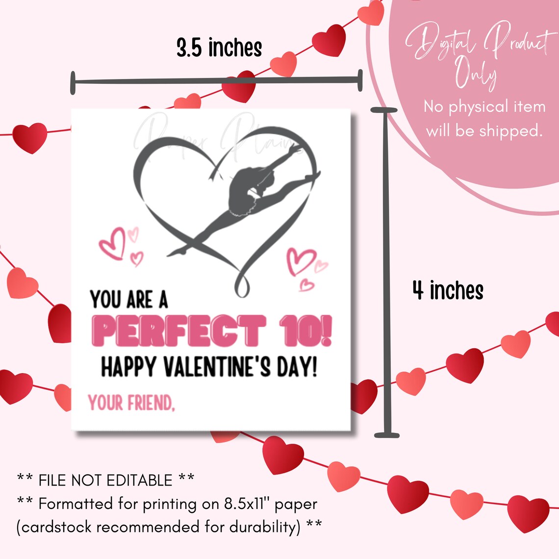Printable Kids Valentine Exchange Cards, Gymnastics Girls Pink ...