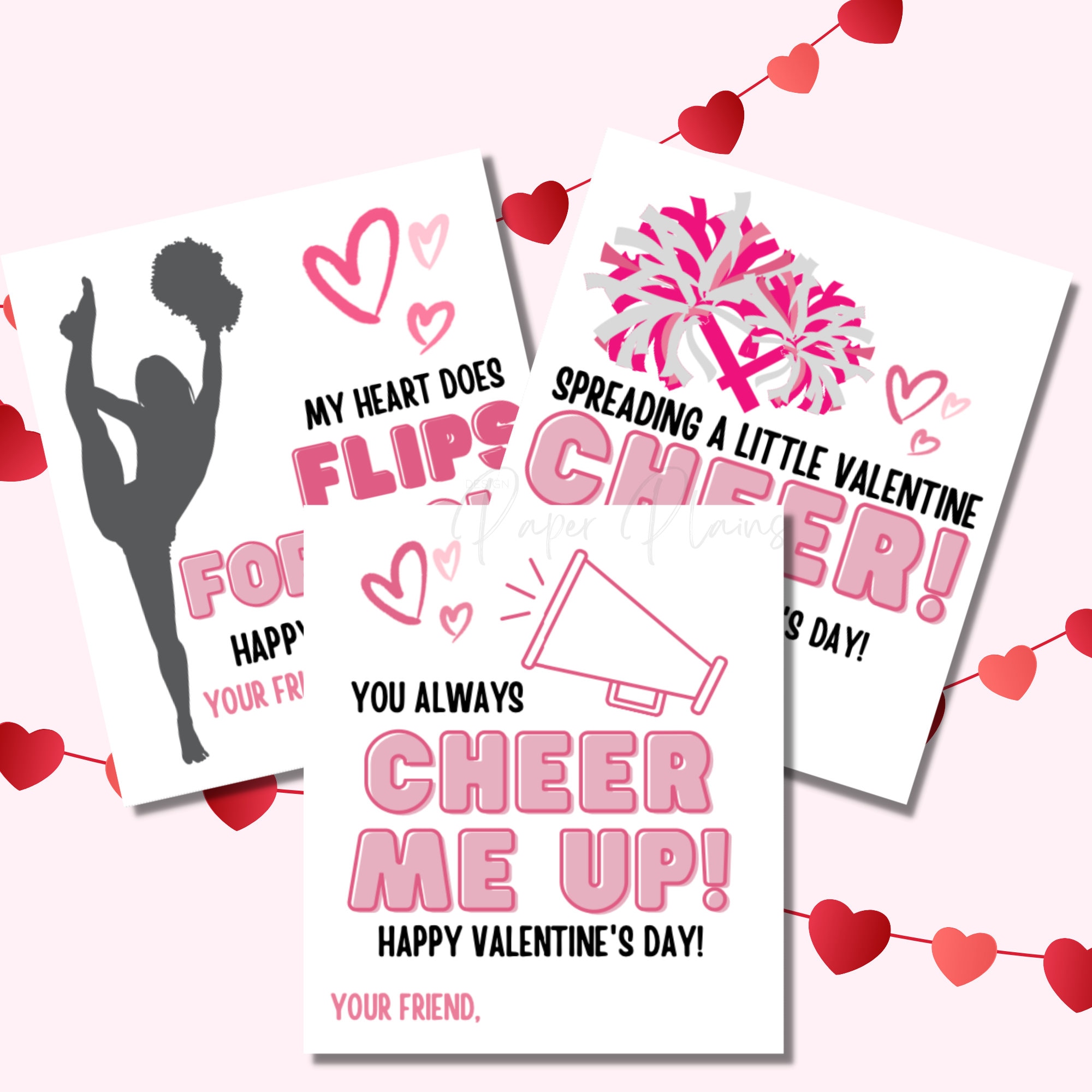 Printable Kids Valentine Exchange Cards, Cheer Girls Valentines, School ...