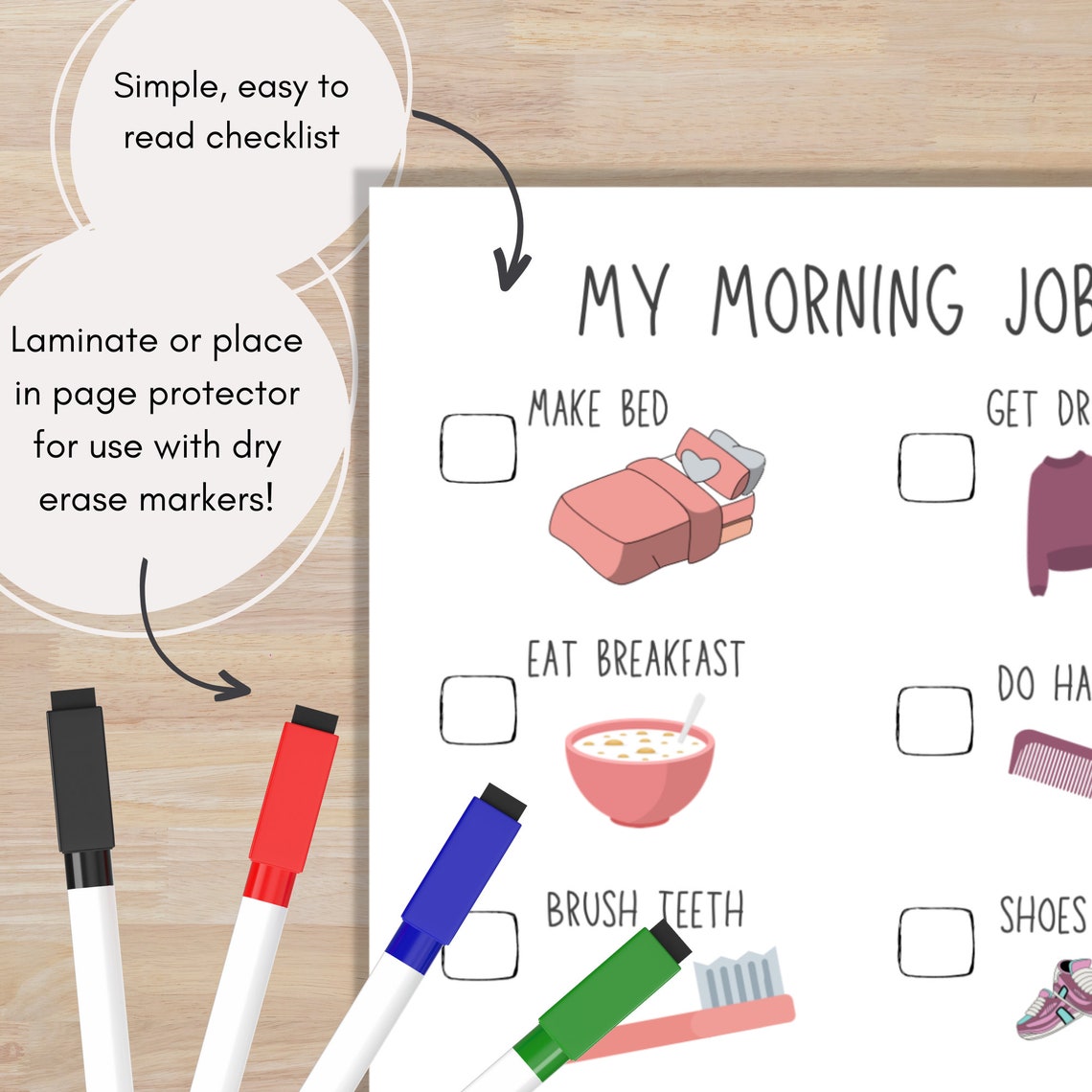 Editable Printable Morning Jobs Custom Chore Chart Customizable Routine ...
