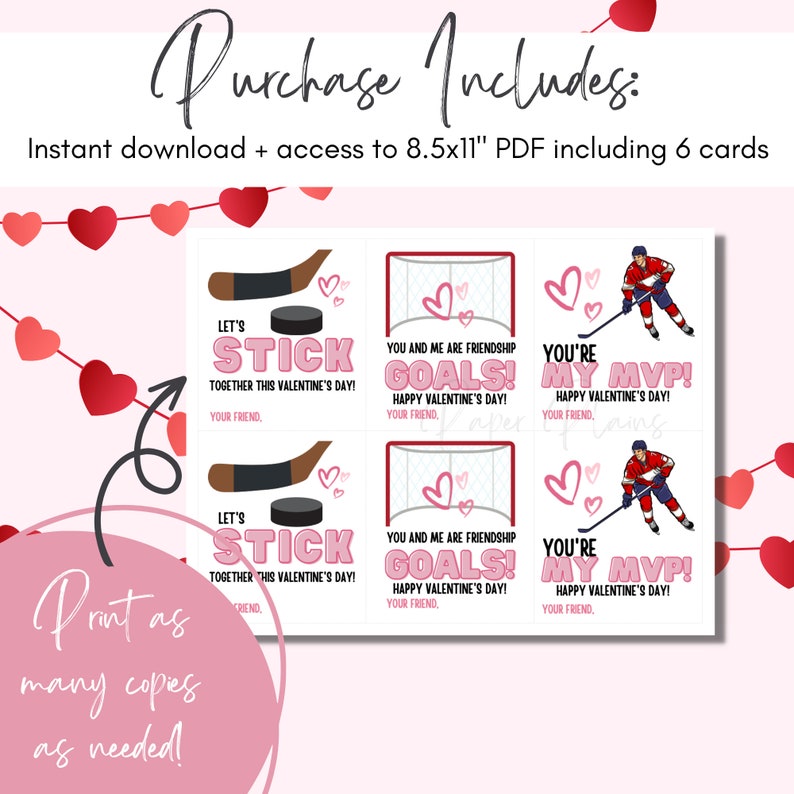Printable Kids Valentine Exchange Cards, Hockey Boys Girls Valentines ...