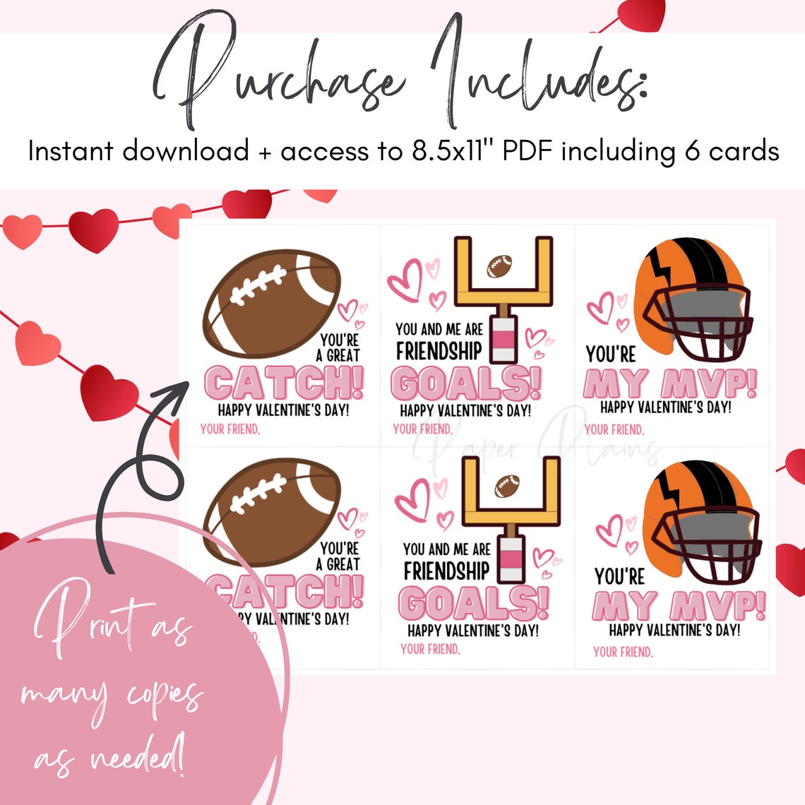 Printable Kids Valentine Exchange Cards, Football Boys Valentines ...