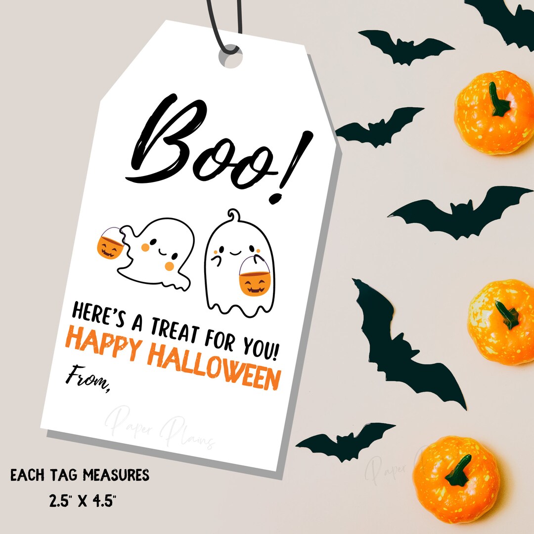 Halloween Printable Treat Tag, Cute Favor Note, Ghost Trick or Treat ...
