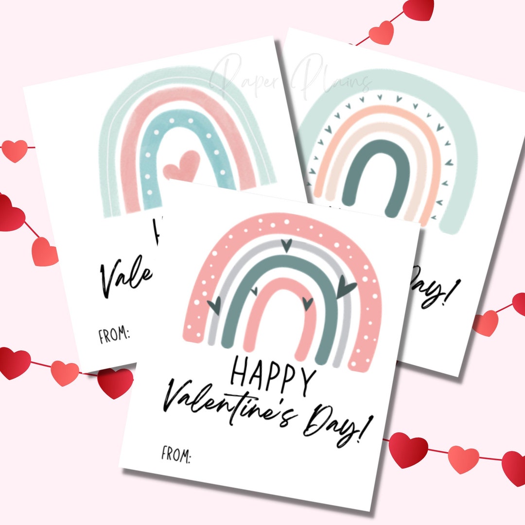 Printable Kids Valentines, Cute Boho Rainbow, Classroom Exchange ...