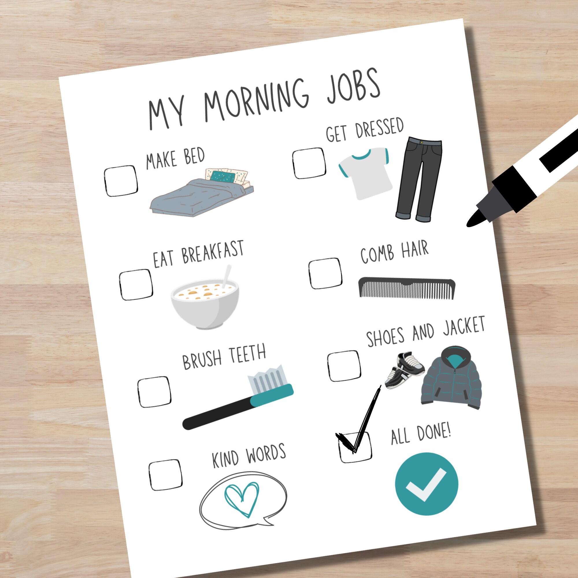 Editable Printable Morning Jobs Custom Chore Chart Customizable Routine ...