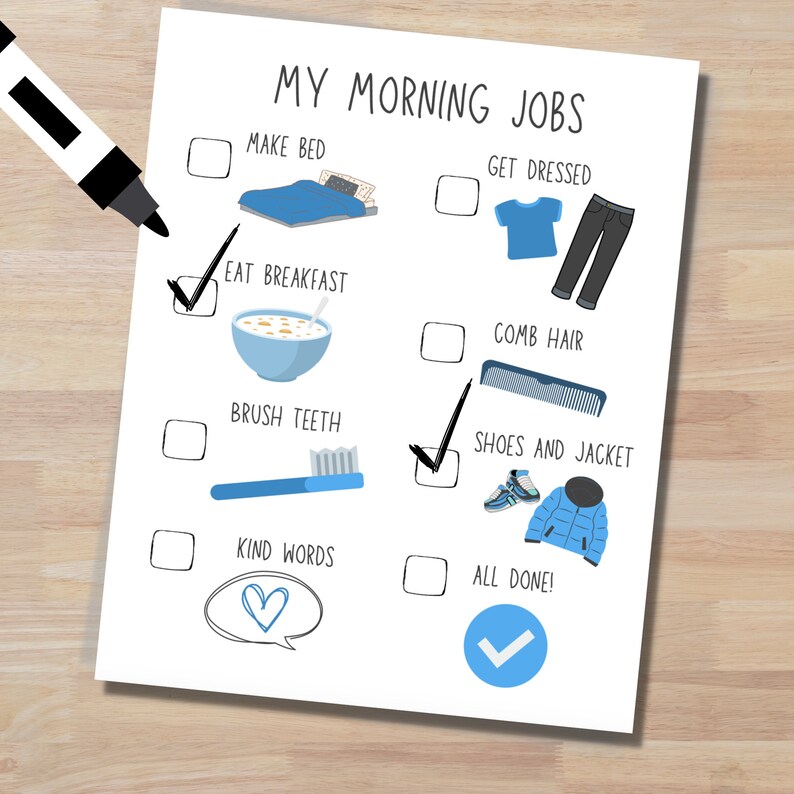 Editable Printable Morning Jobs Custom Chore Chart Customizable Routine ...