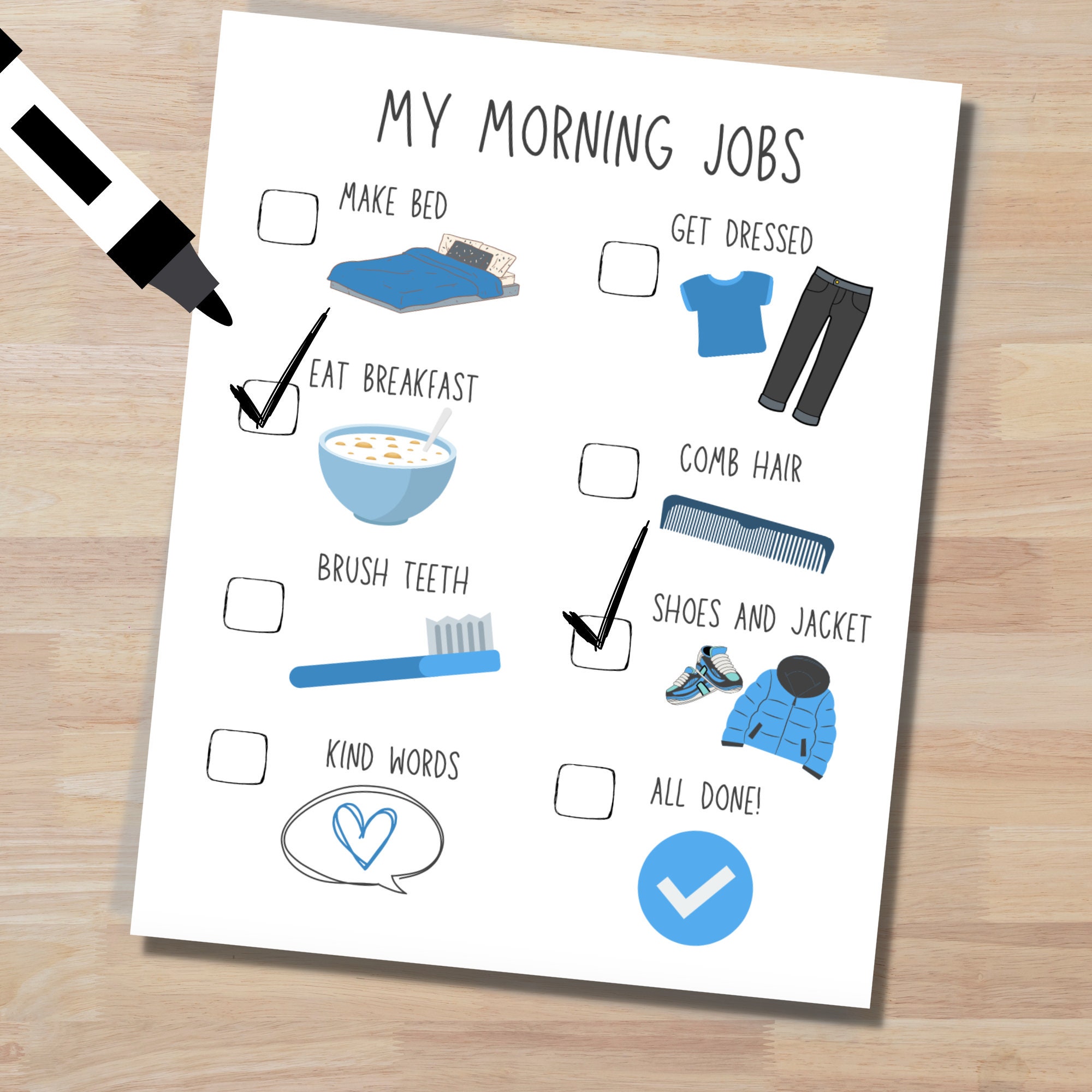 Editable Printable Morning Jobs Custom Chore Chart Customizable Routine ...