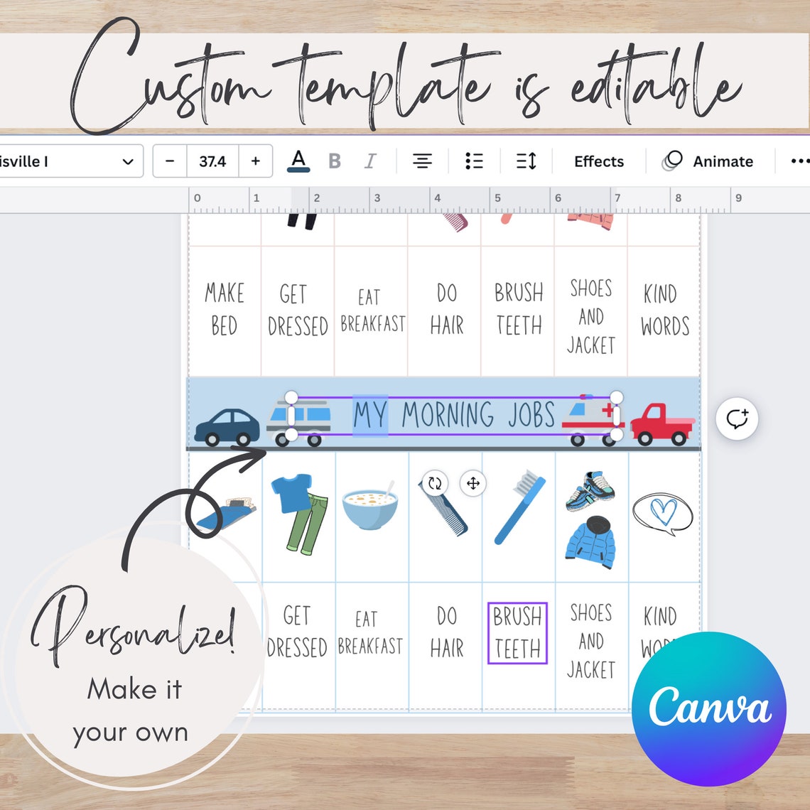 Editable Folding Morning Routine, Canva Template, Printable, Kids Chart ...
