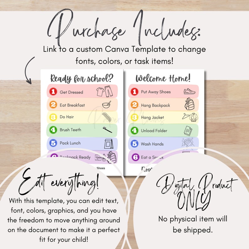 Custom Printable Before After School Checklist Canva Template, Routine ...