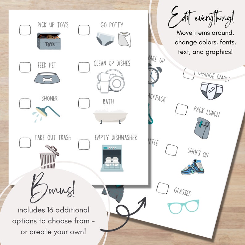Editable Printable Morning Jobs Custom Chore Chart Customizable Routine ...