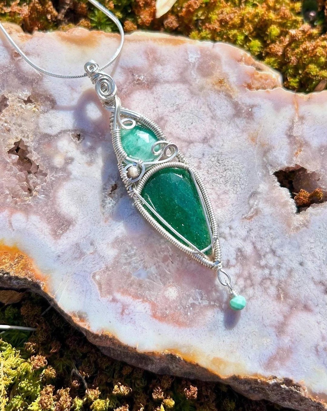 Emerald & Green Strawberry Quartz Wire Wrapped Goddess Pendant in ...