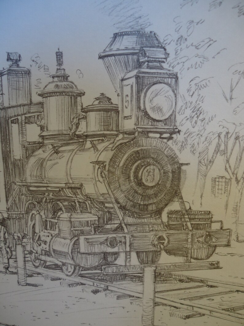 Vintage Print Train Station Line/pencil Drawing Style Old Town - Etsy