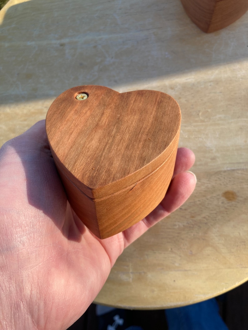 Handmade Cherry Wood Heart Ring Box, Velvet Bottomed Engagement ...
