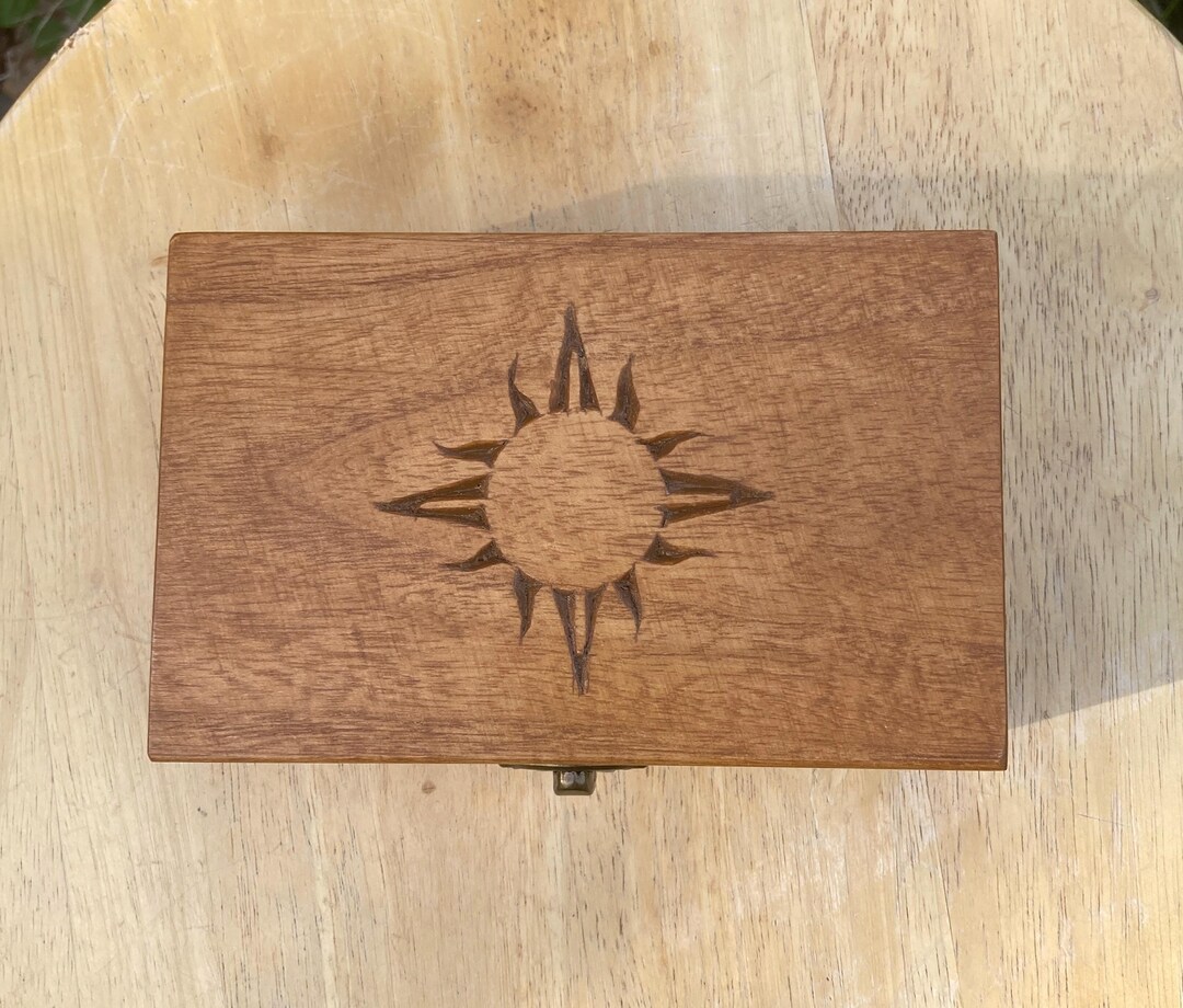 Hand Carved Sun Wooden Keepsake Box, Upcycled Trinket Storage, Gift ...