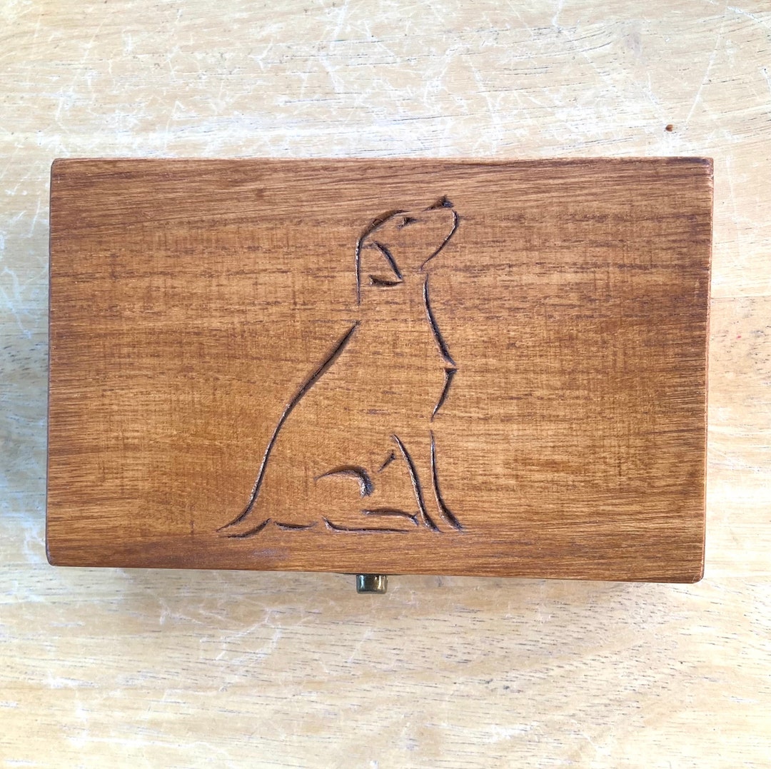 Wooden Keepsake Box, Hand Carved Lab Box, Upcycled, Trinket Box, Dog ...