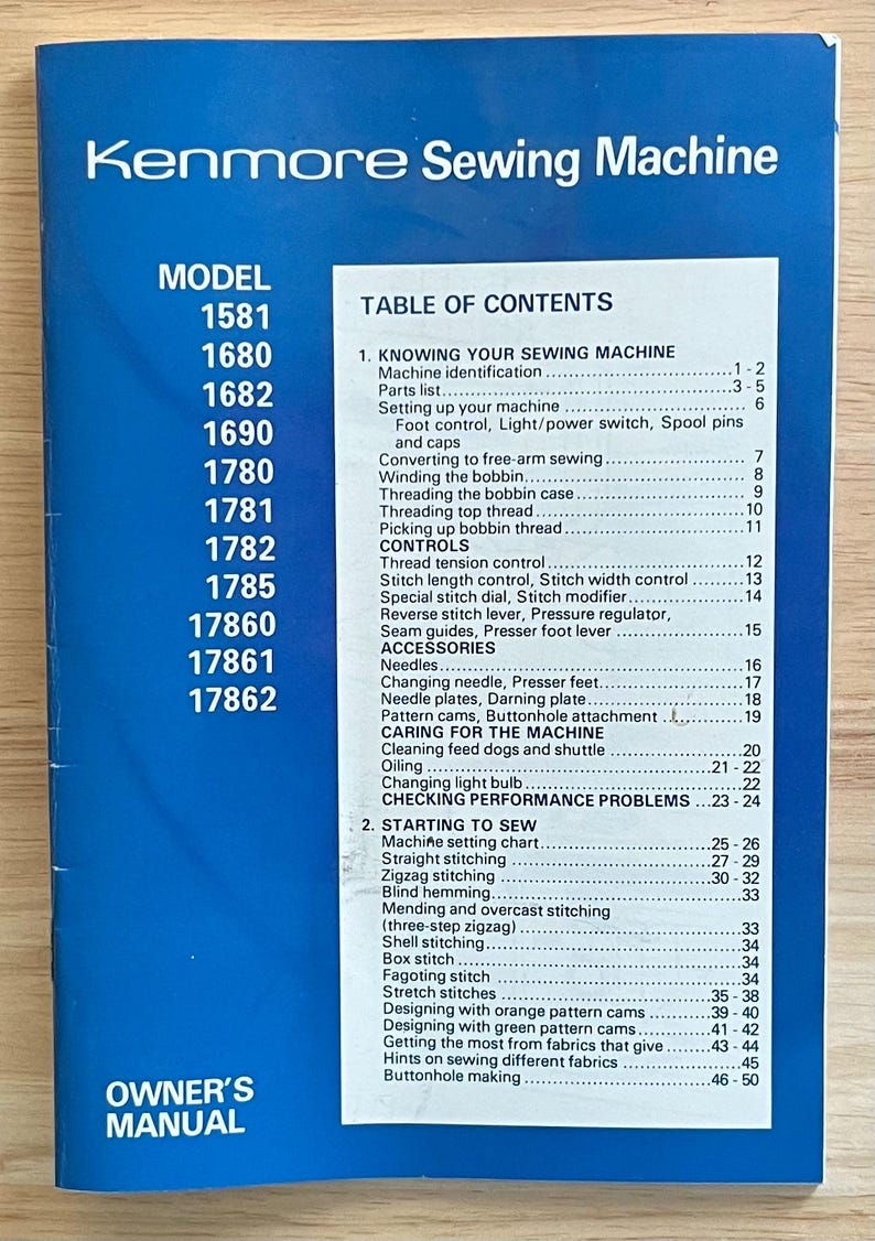 Kenmore Sewing Machine Instruction Manual 1581, 1680, 1682, 1690, 1780 ...