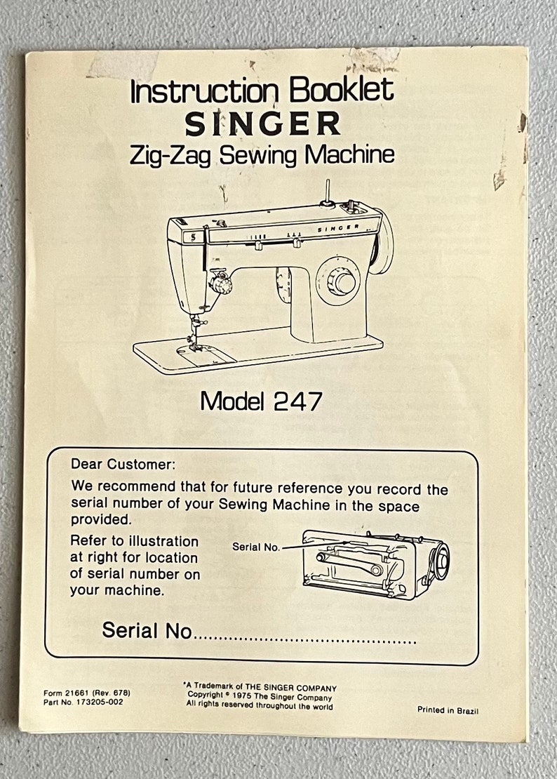 Singer Sewing Machine Instruction Book #247 - Etsy