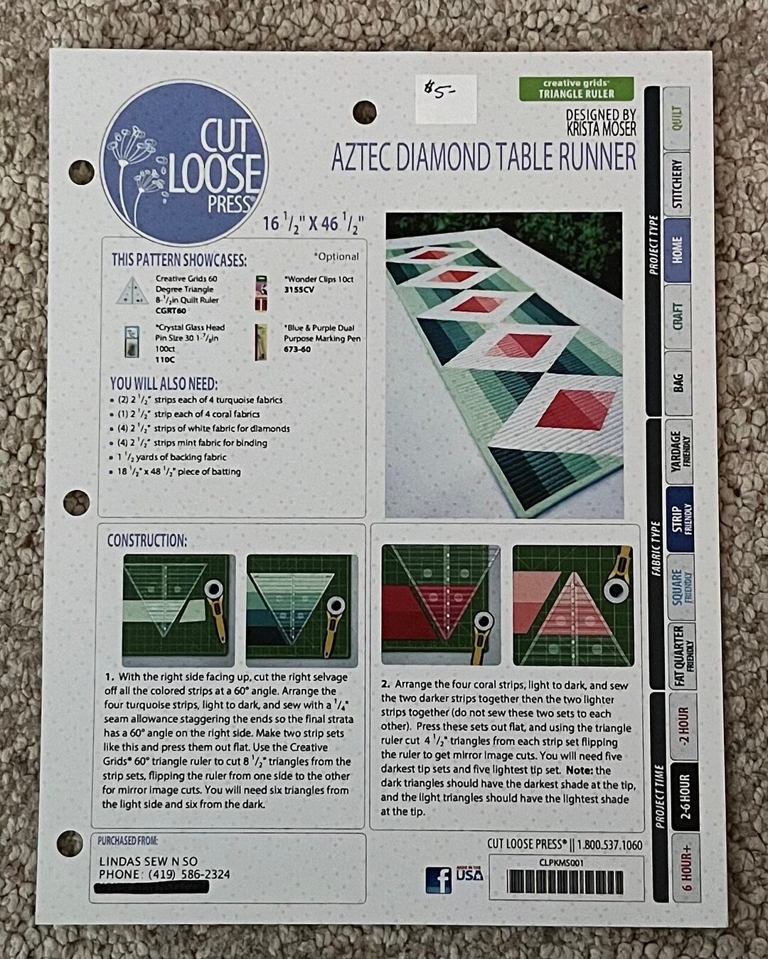 Aztec Diamond Table Runner Pattern by Cut Loose Press - Etsy