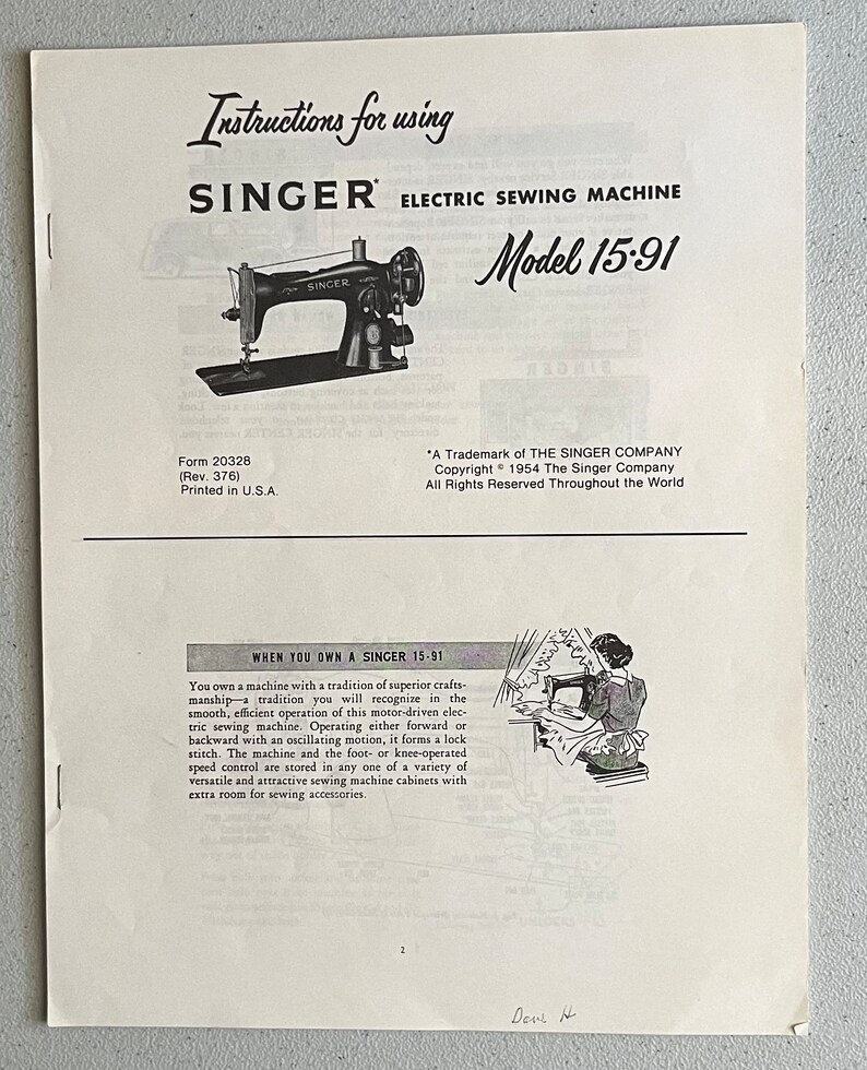 Singer Sewing Machine Instruction Book 15-91 - Etsy