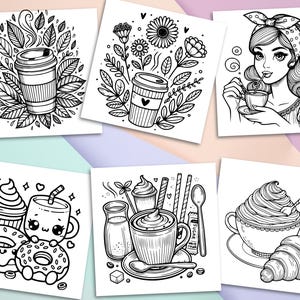 50 Coffee Themed Coloring Pages for Instant Digital Download Printable ...