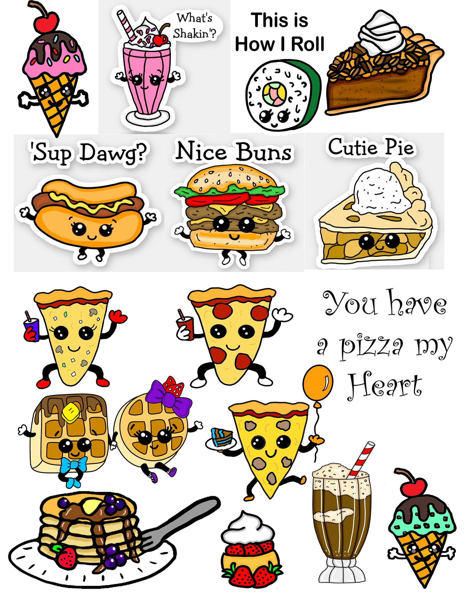 50+ PNG Files for Digital Download, Cute Handdrawn Kawaii Style Cartoon ...