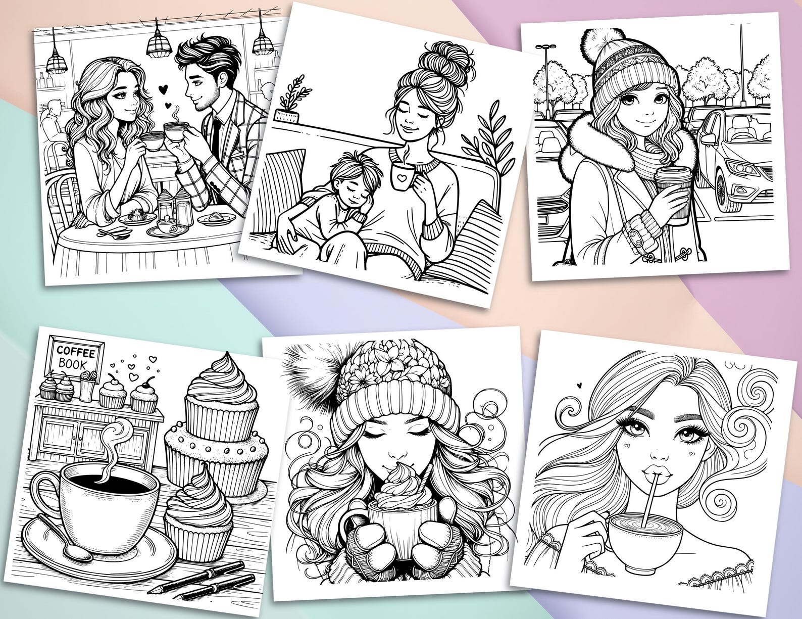 50 Coffee Themed Coloring Pages for Instant Digital Download Printable ...