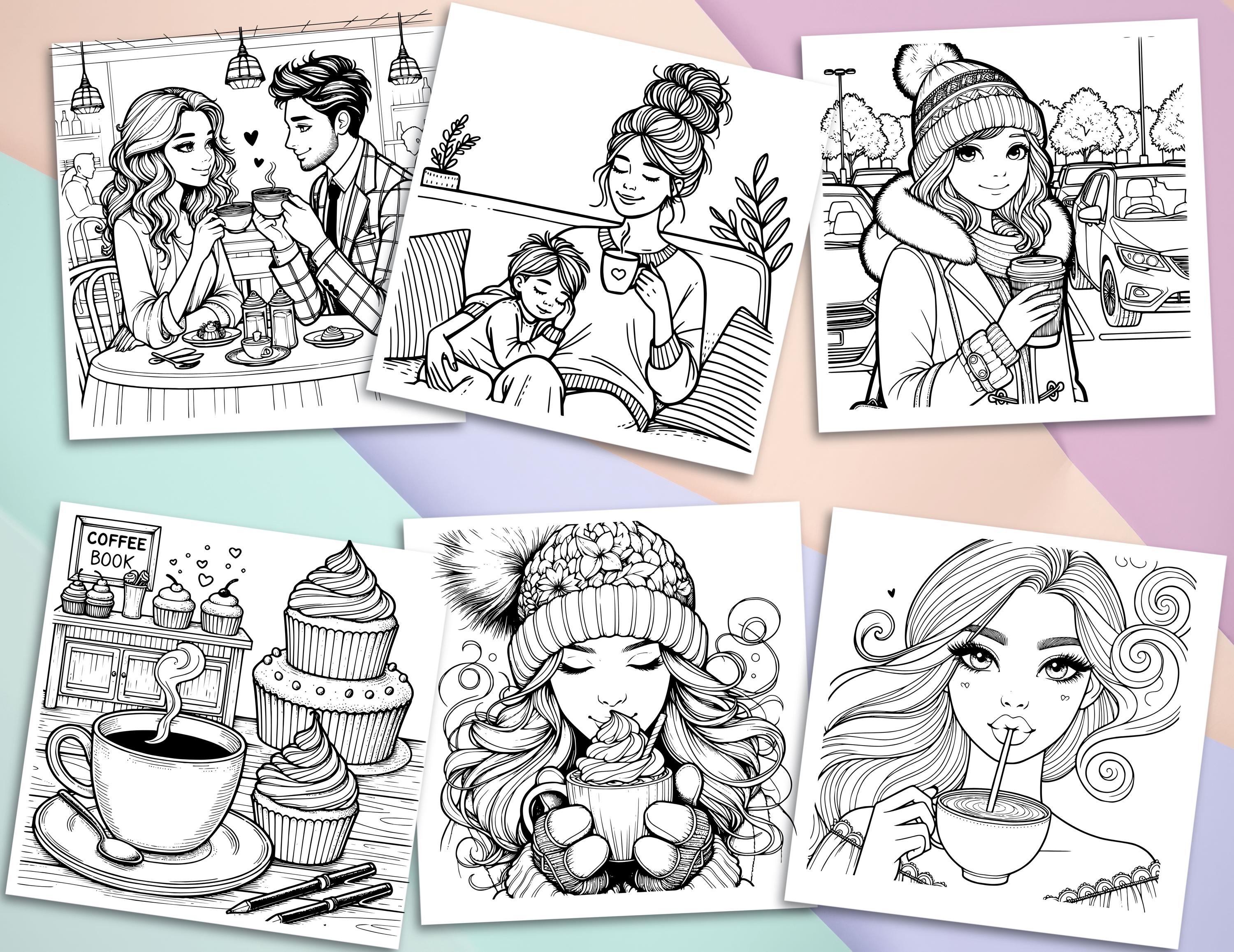 50 Coffee Themed Coloring Pages for Instant Digital Download Printable ...