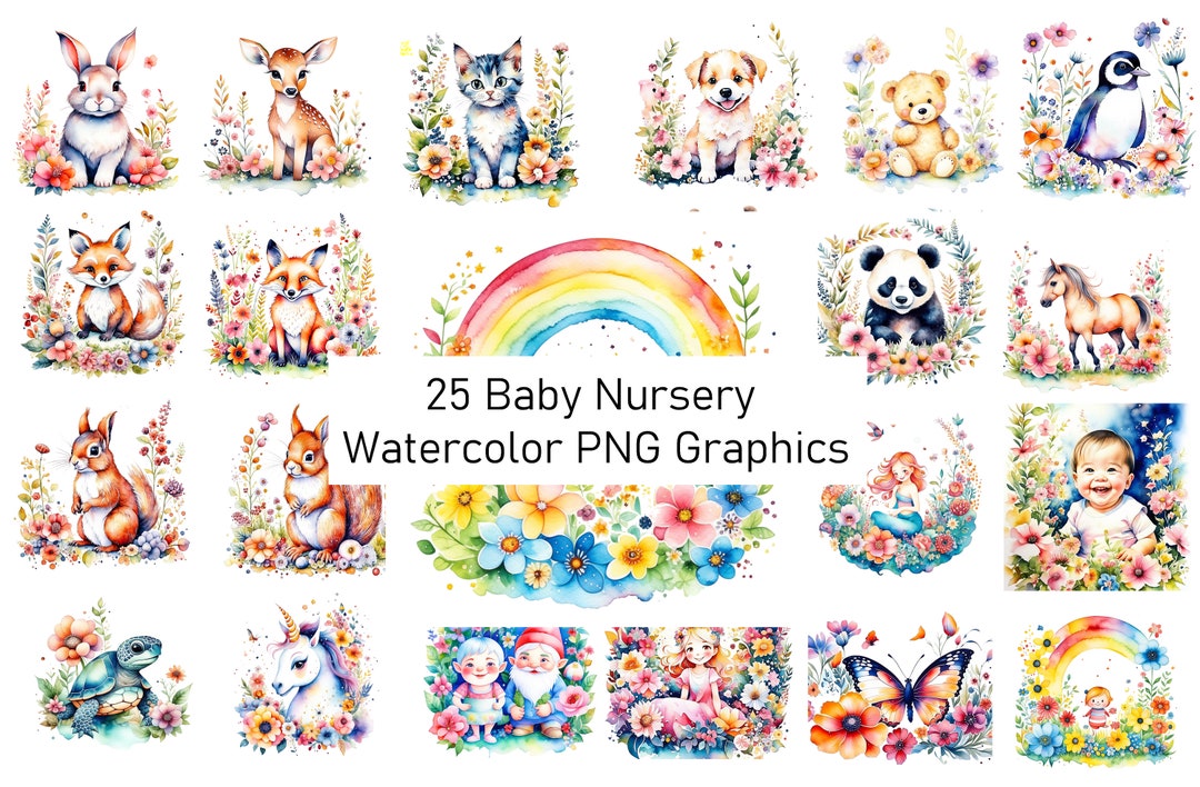 25 PNG Baby Nursery Graphics for Sublimation, Wall Art Digital ...