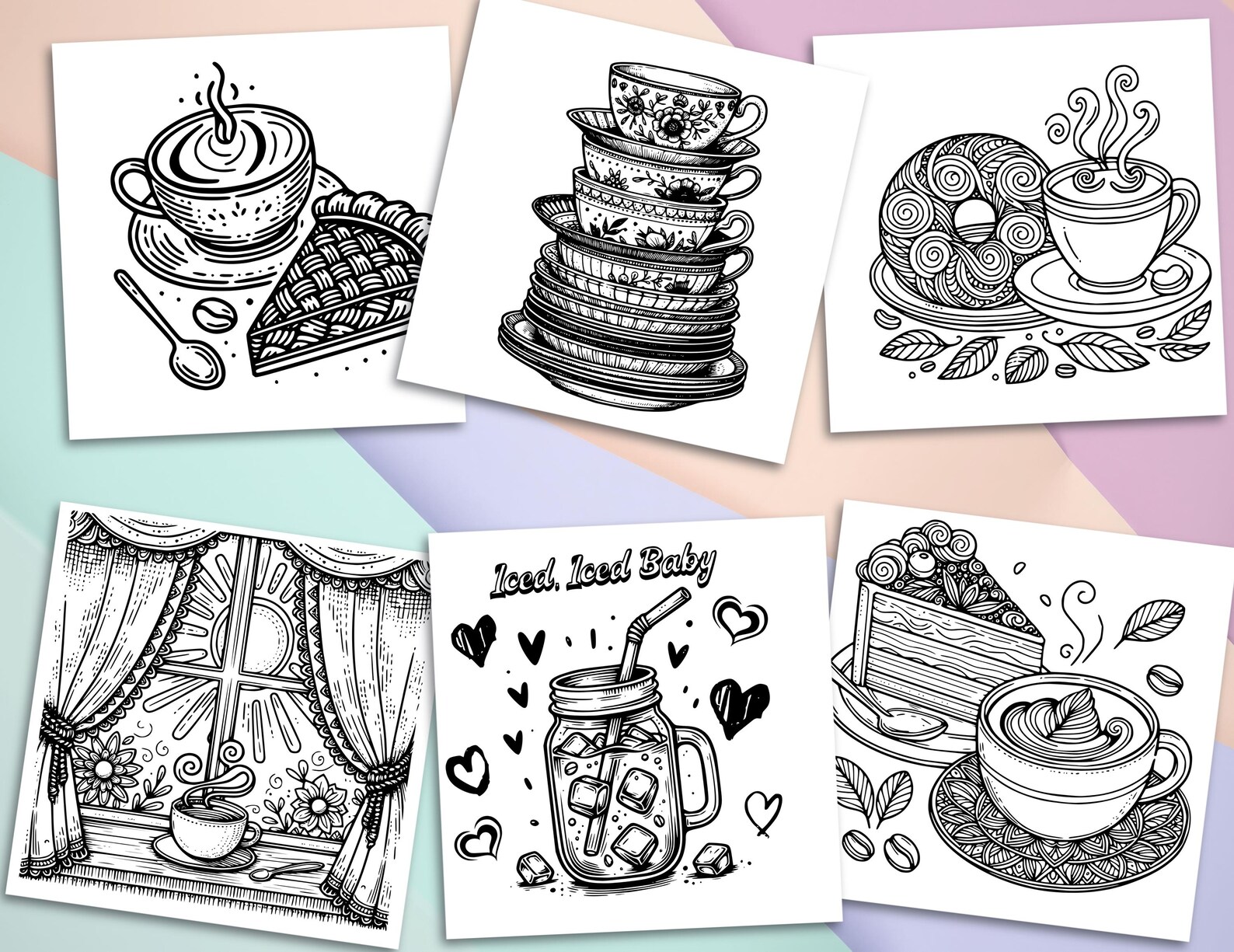 50 Coffee Themed Coloring Pages for Instant Digital Download Printable ...