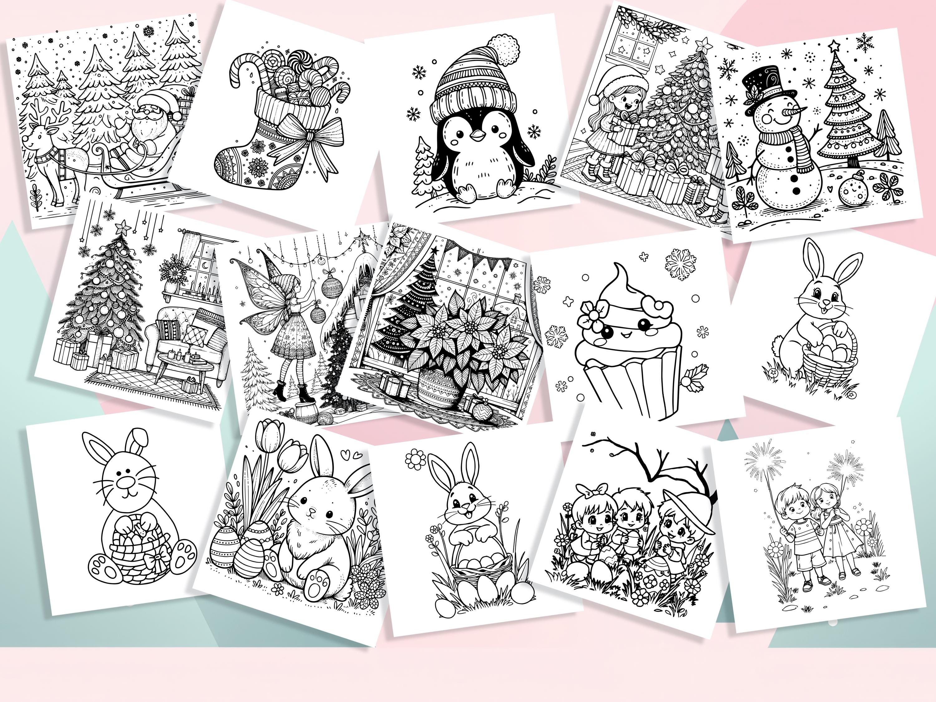 50 Instant Digital Download Coloring Pages in a Holiday Theme ...
