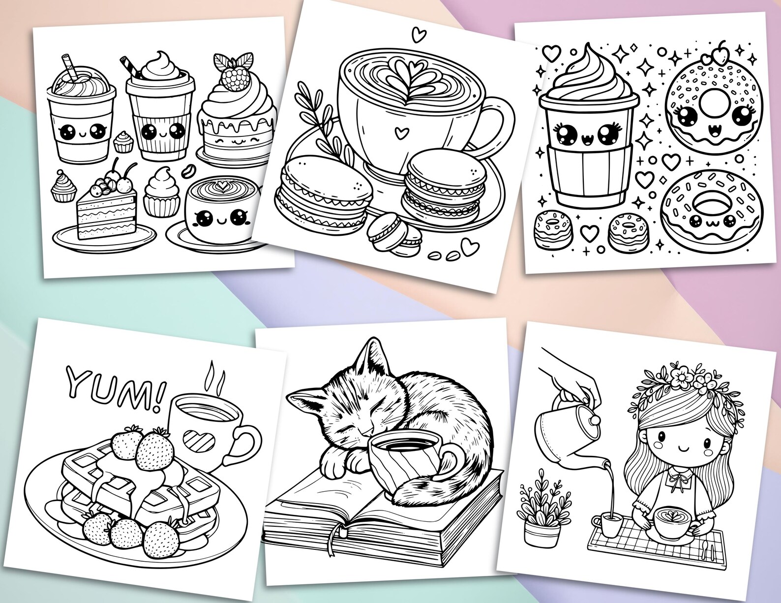 50 Coffee Themed Coloring Pages for Instant Digital Download Printable ...