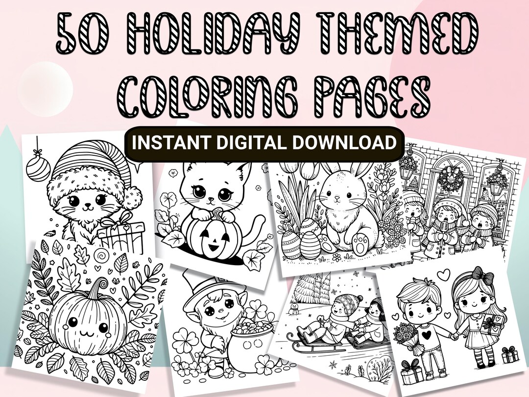 50 Instant Digital Download Coloring Pages in a Holiday Theme ...