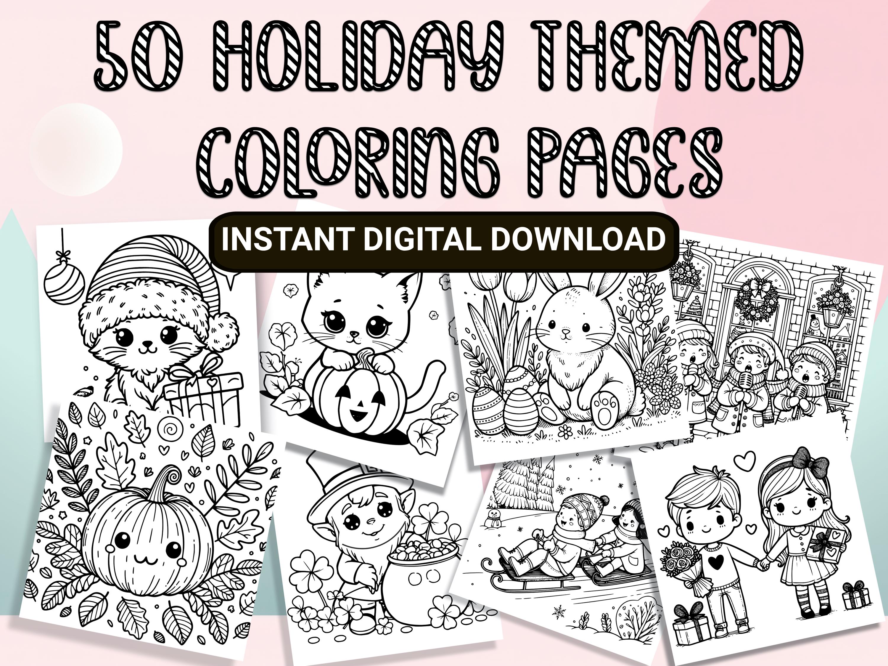 50 Instant Digital Download Coloring Pages in a Holiday Theme ...