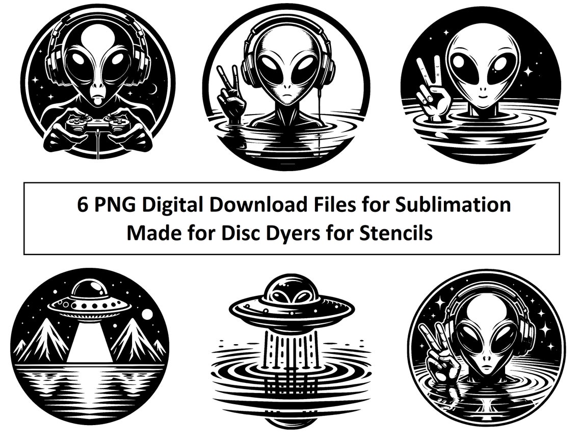 Digital Download PNG Files for Disc Golf Disc Stencils, UFO and Alien ...