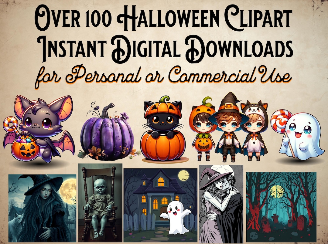 Over 100 Halloween Clipart Bundle | Instant Digital Download | PDF ...