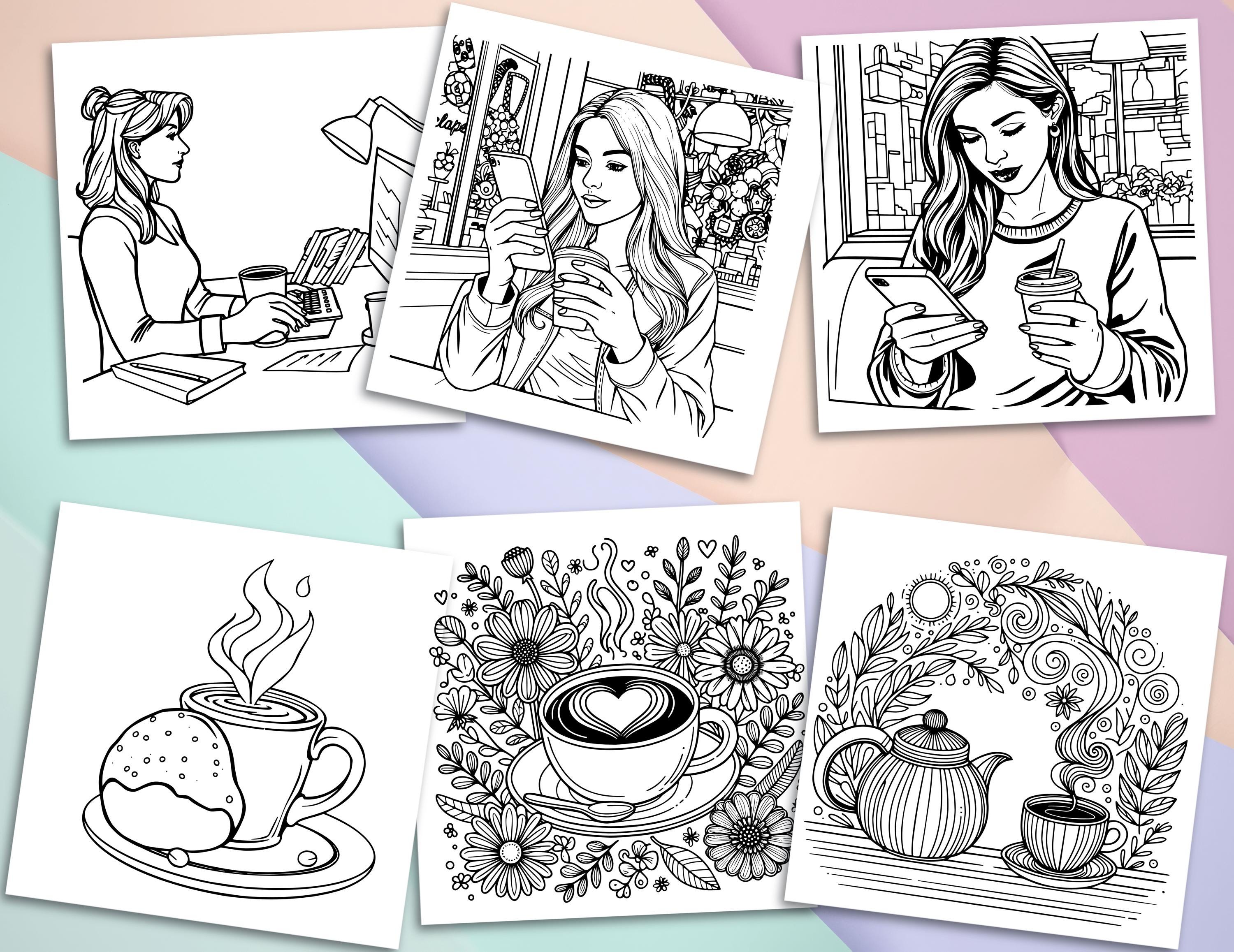 50 Coffee Themed Coloring Pages for Instant Digital Download Printable ...