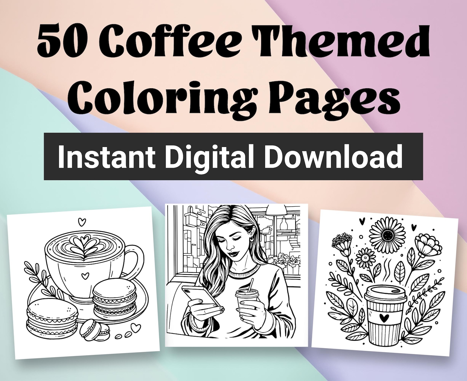 50 Coffee Themed Coloring Pages for Instant Digital Download Printable ...