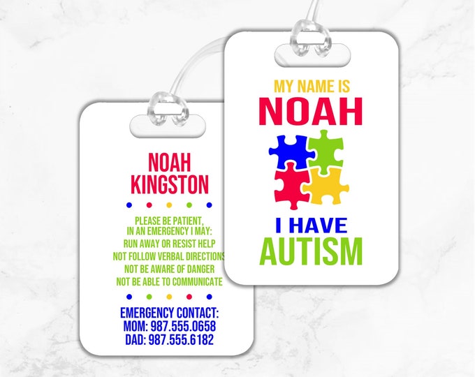 Autism Bag Tag, Autism Alert Tag, Personalized Bag Tag, Autism Hang Tag ...